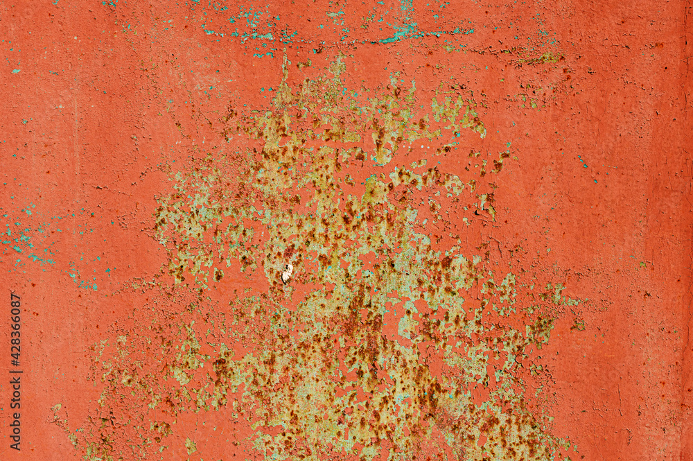 Old flaky paint on a metal surface. Red green grunge texture Stock ...