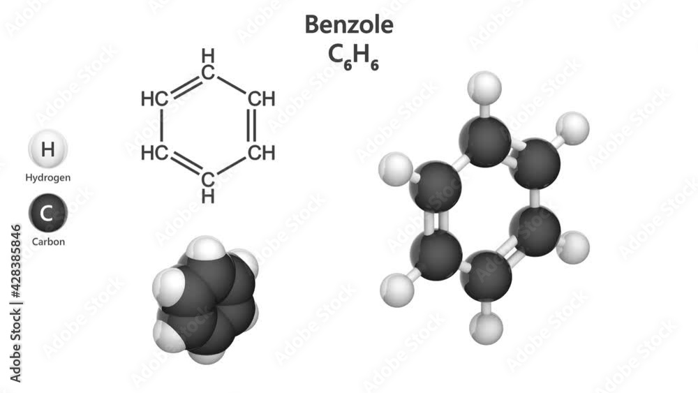 Vidéo Stock C6H6, benzol (benzene) molecule. Chemical structure model ...