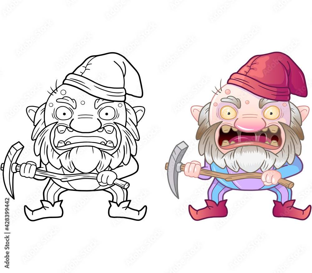 cartoon evil gnome, coloring book, funny illustration Stock Vector ...
