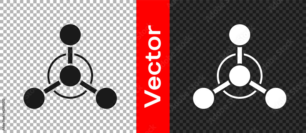 Black Molecule icon isolated on transparent background. Structure of ...