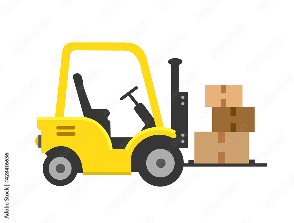 Forklift icon. Forklift, pallet with folded boxes, cargo. Cargo ...