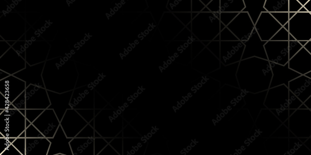 Abstract gold islamic geometric pattern design isolated on black ...