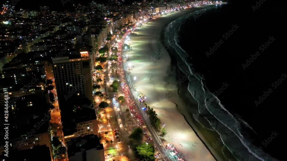 Nightlife of Copacabana beach, Rio de Janeiro, Brazil. Night view of ...