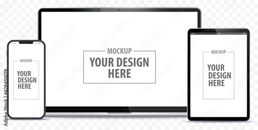 Laptop Computer, Mobile Phone and Tablet PC Mockup. Digital devices ...