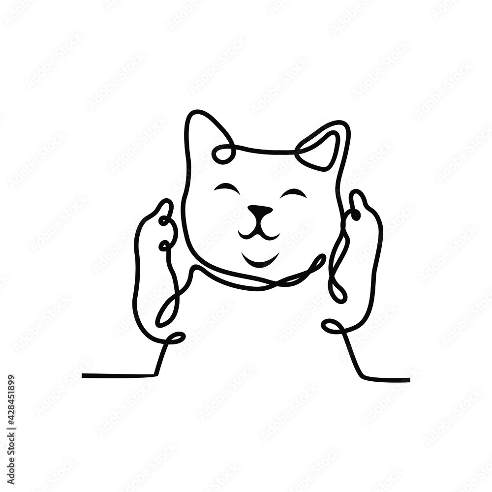 Continuous Line Drawing. Cute Cat Show Middle Finger Sign Vector ...