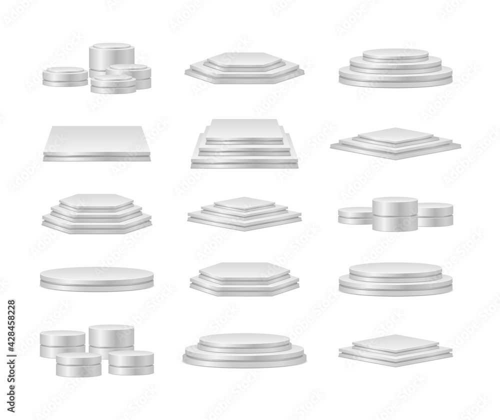 Set of realistic podiums. Podium or platform for award ceremony and ...