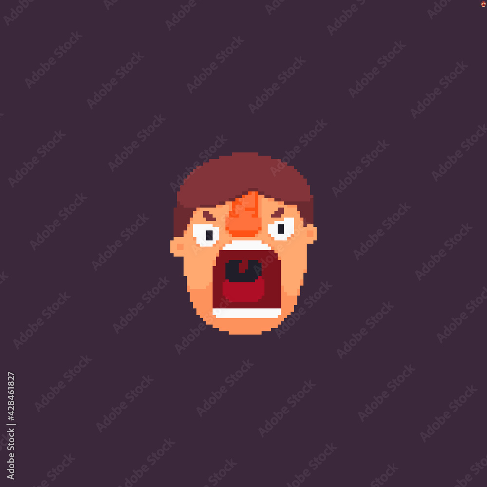 Pixel art male angry person loudly screaming, emotional head isolated ...