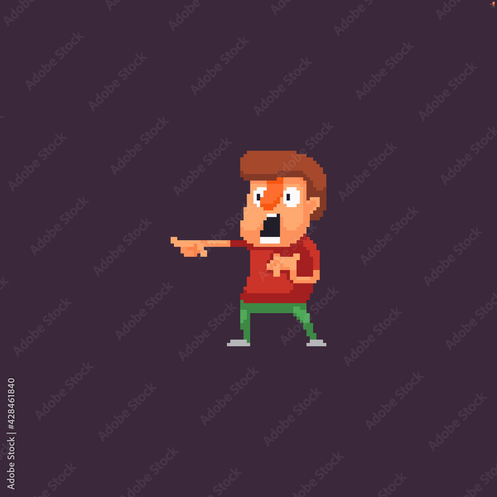 Pixel art male surprized and scared character with his hand outstreched ...