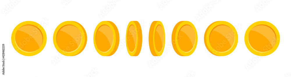 Vetor de Gold coins animation. Coin rotation at different angles ...