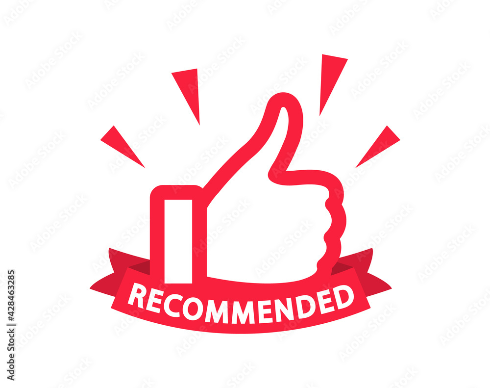 Recommend icon with thumbs up. Label recommended for quality control ...