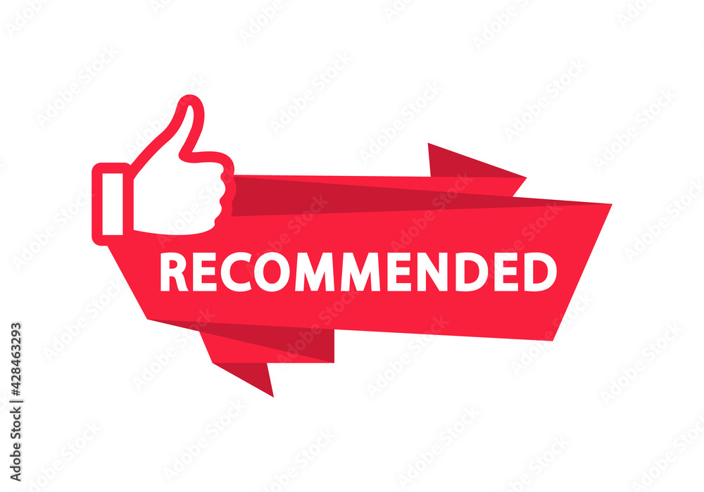 Recommend icon with thumbs up. Label recommended for quality control ...