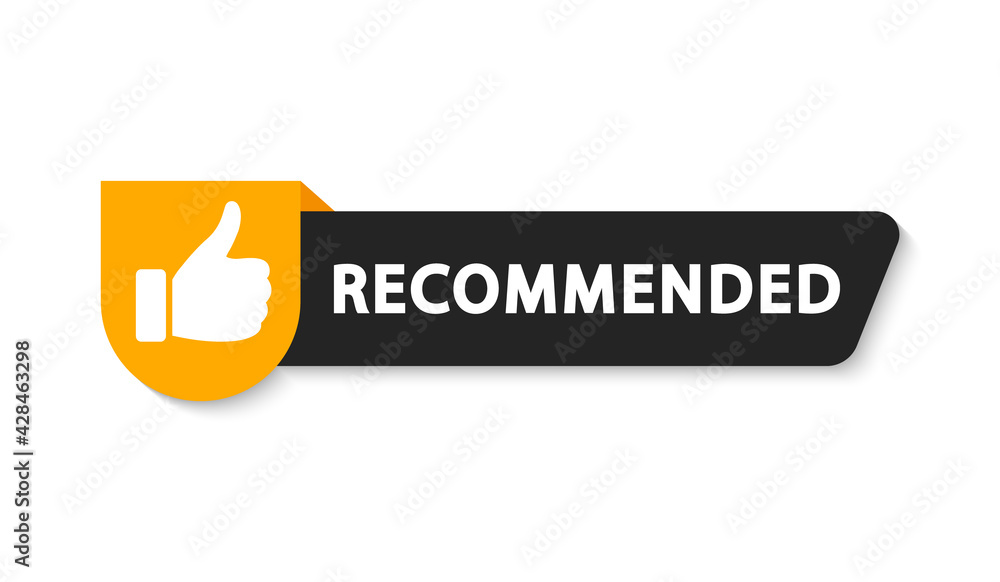 Recommend icon with thumbs up. Label recommended for quality control ...