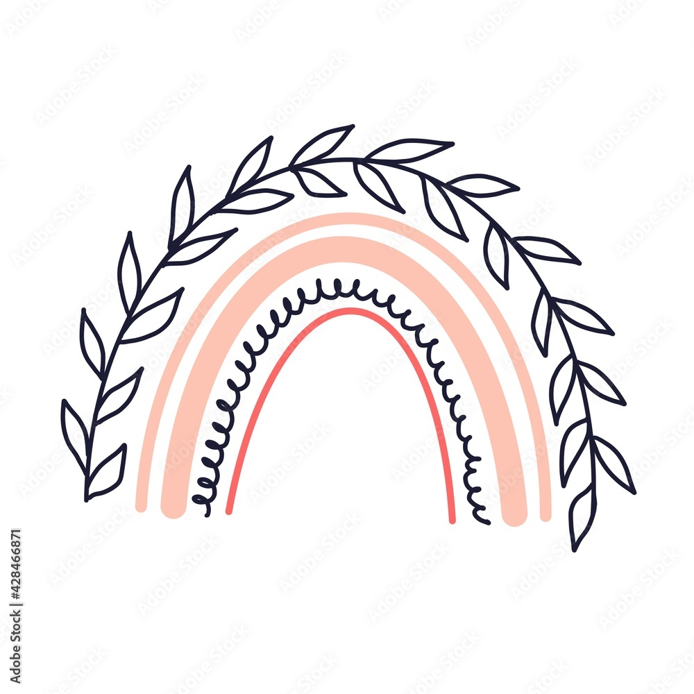 Cute pastel rainbow set with drops and heart isolated on white ...