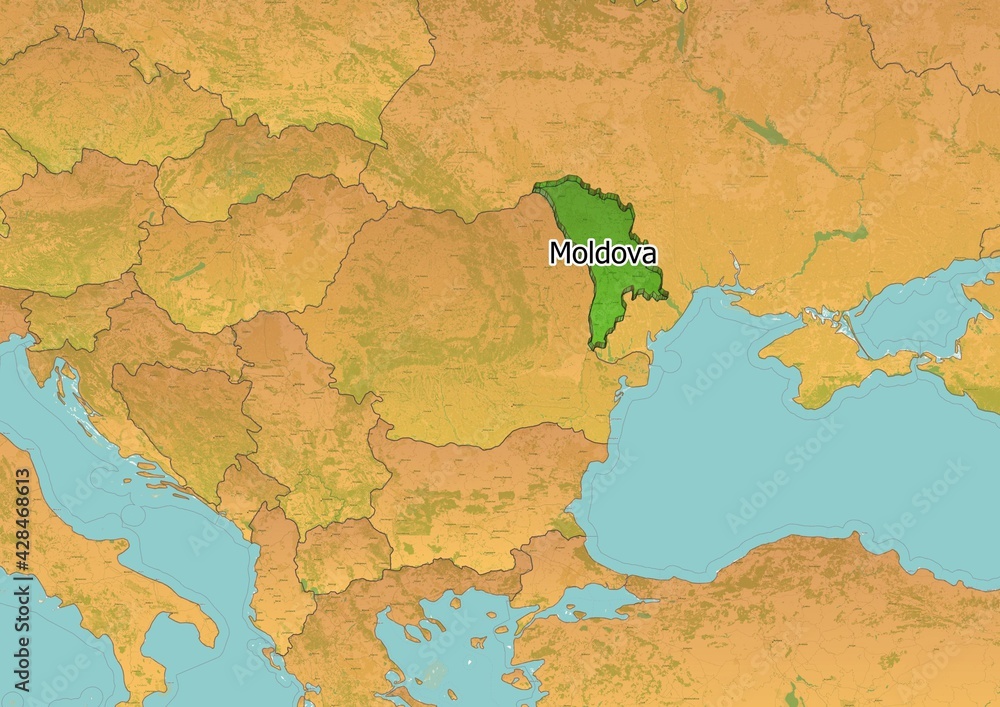 Moldova map showing country highlighted in green color with rest of ...
