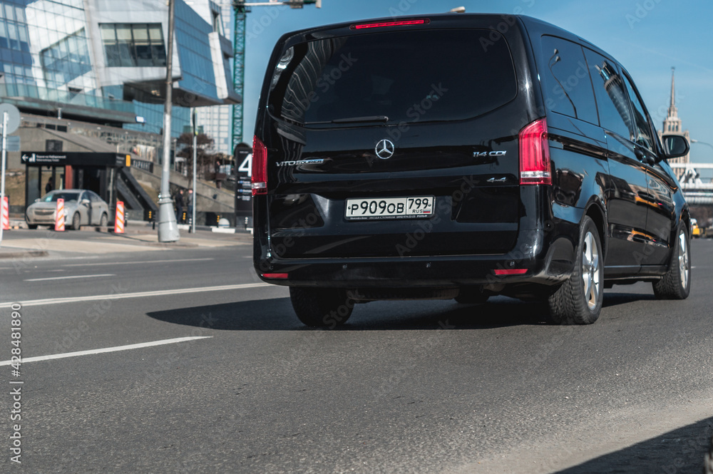 Mercedes-Benz V-class, back view. Luxury black Mercedes Vito van on the ...