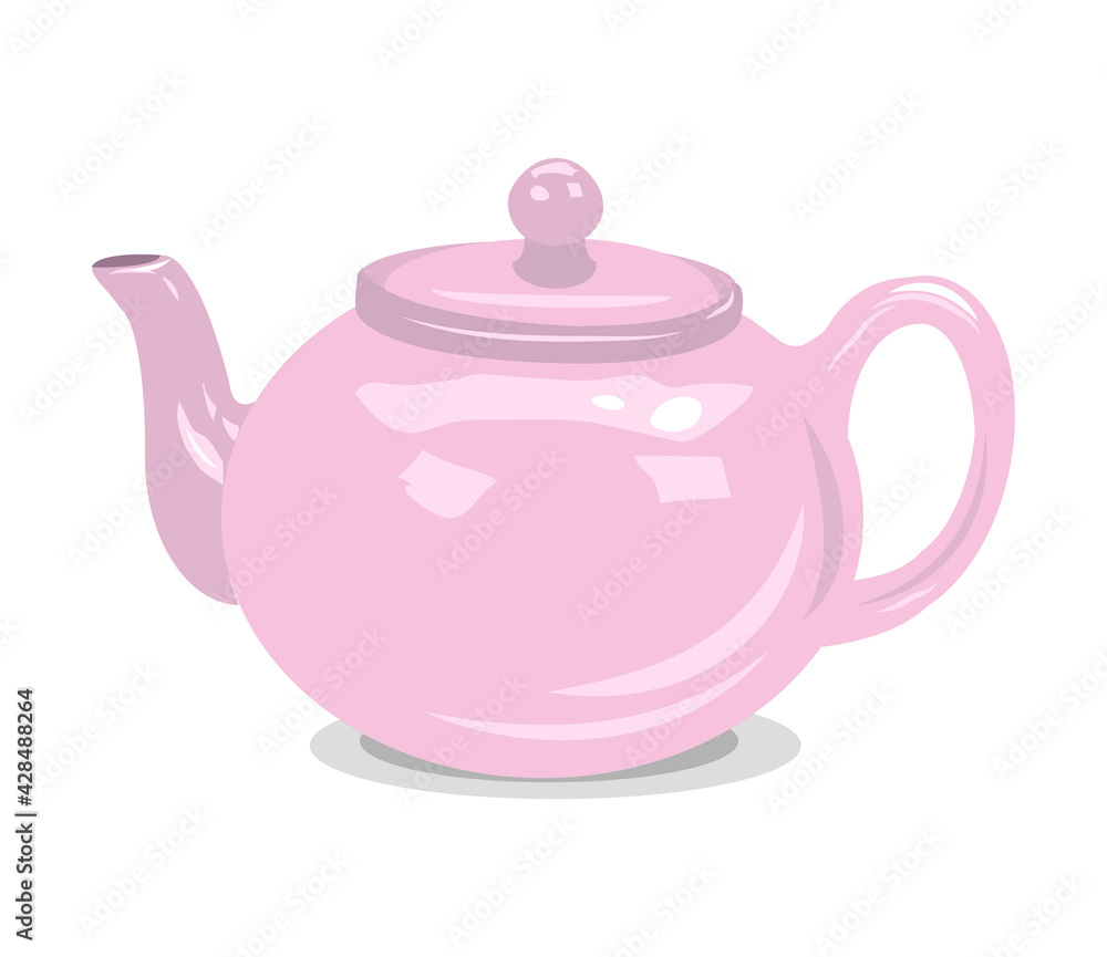 Pink teapot on a white background. flat vector cartoon color ...