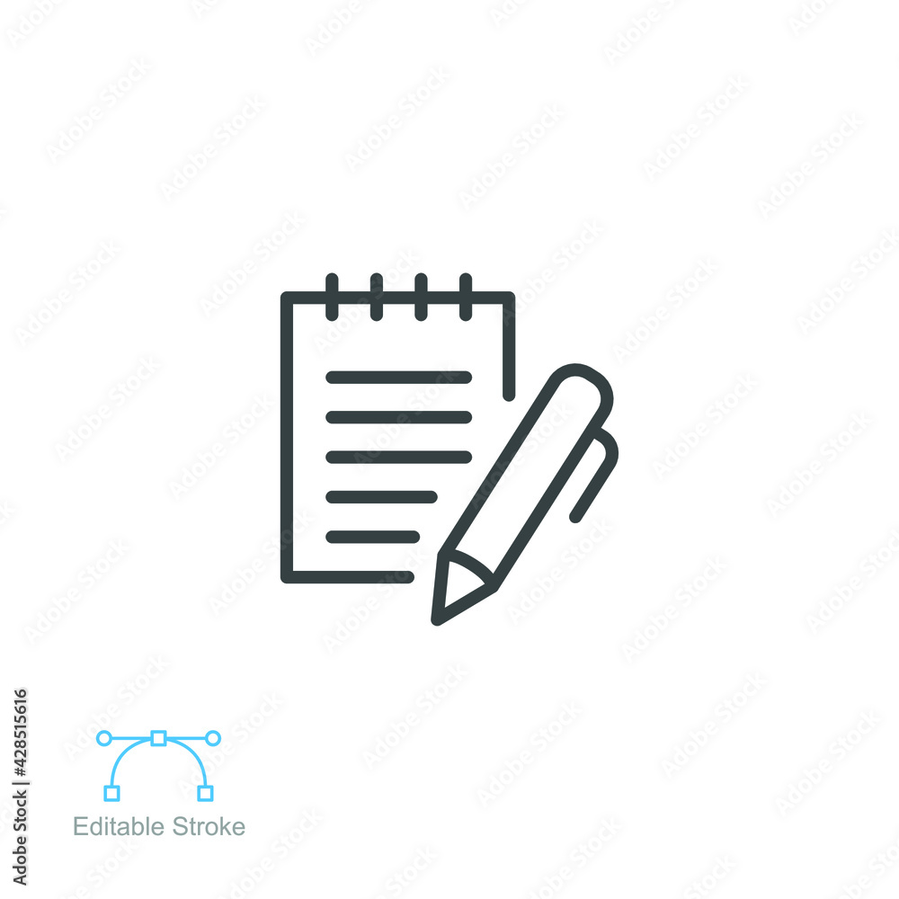 notebook with pen icon, write text paper. Notepad Symbol. Office and ...