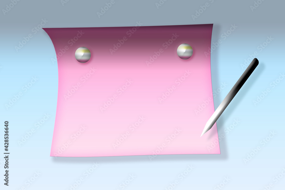 paper,pink sticky note paper with white push pin on blue background ...