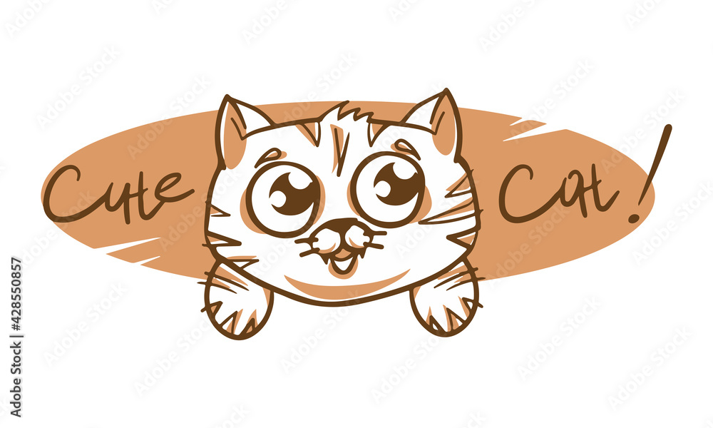 Cute cat, Logo on a white background. Children's illustration. Cartoon ...