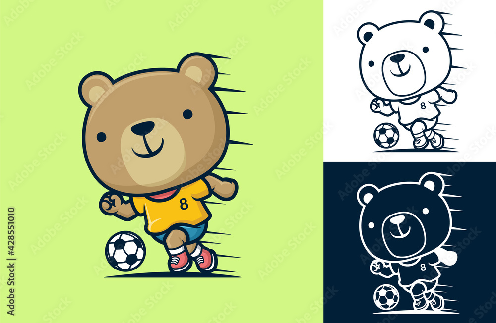 Cute bear playing soccer. Vector cartoon illustration in flat icon ...