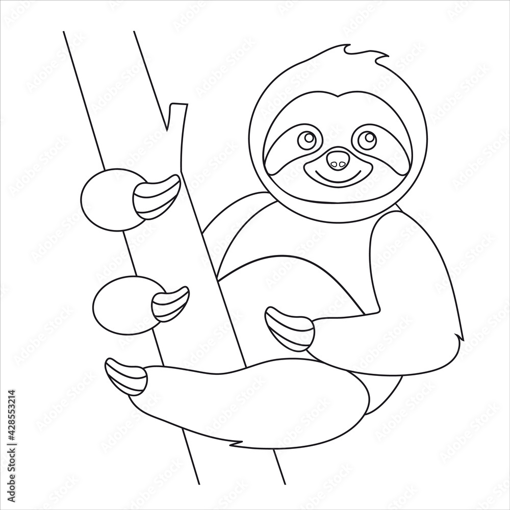 Coloring book for children. Cute cartoon sloth. Kids worksheet and ...