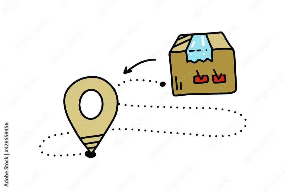 colorful Doodle Delivery set. Outline logistics collection. Hand drawn ...