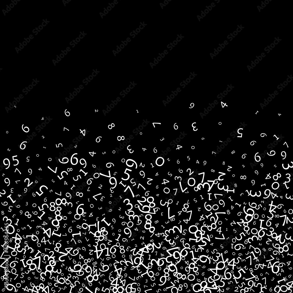 Falling numbers, big data concept. Binary white messy flying digits ...