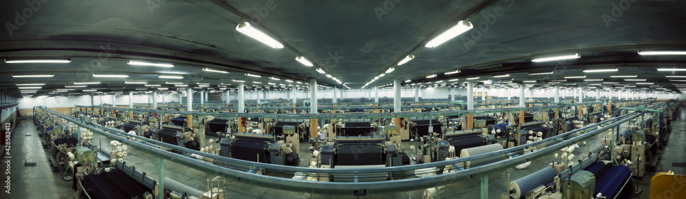 Denim Textile Industry - Big Weaving Room Panorama Stock Photo | Adobe ...