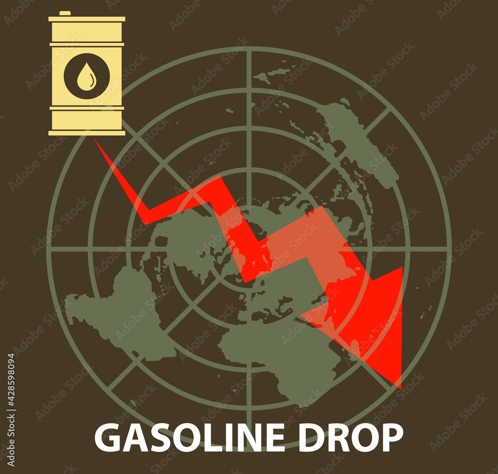 Illustration of a icon oil barrel, drop arrow and world map background ...