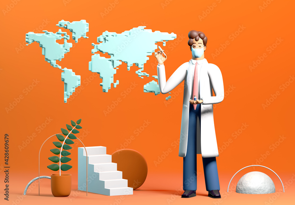 Vaccination concept. Doctor with Covid 19 vaccine and world map ...