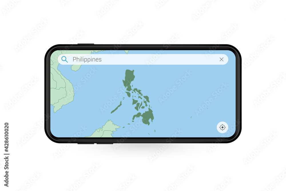 Searching map of Philippines in Smartphone map application. Map of ...
