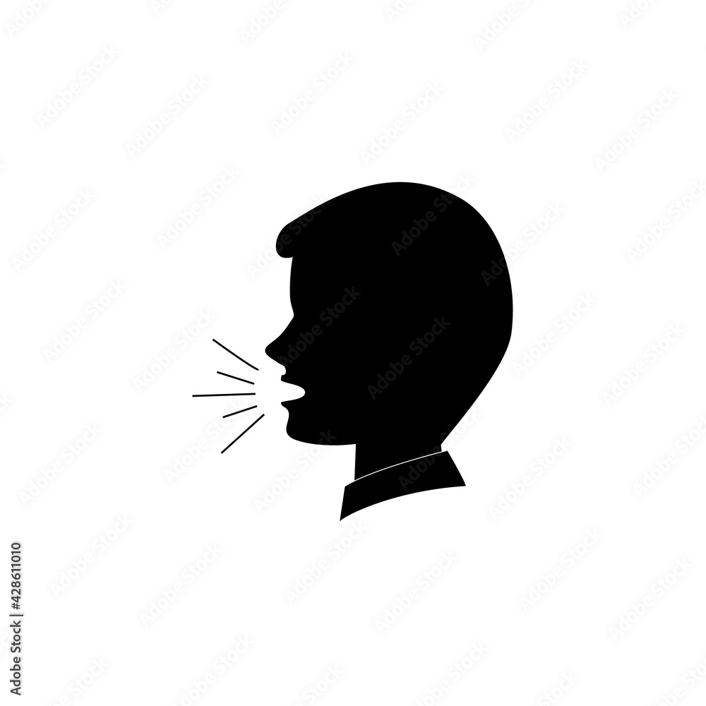 man's speech on white background. vector of male head with sound ...