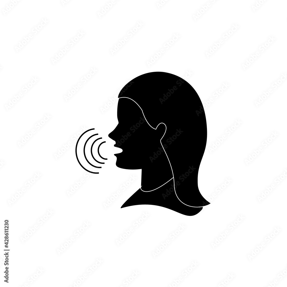 woman's speech on white background. symbol or vector of female head ...