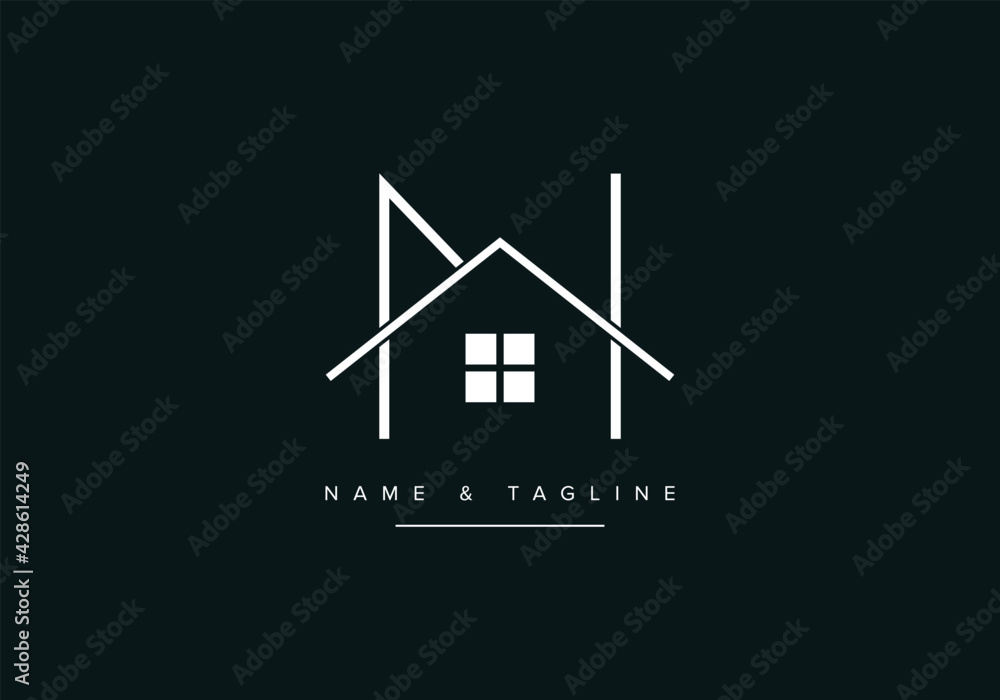 Line art logo icon of Home or house with alphabet letter N, Minimal ...