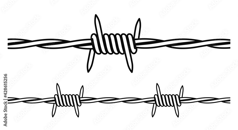 Barbed wire outline. Isolated barbed wire on white background Stock ...
