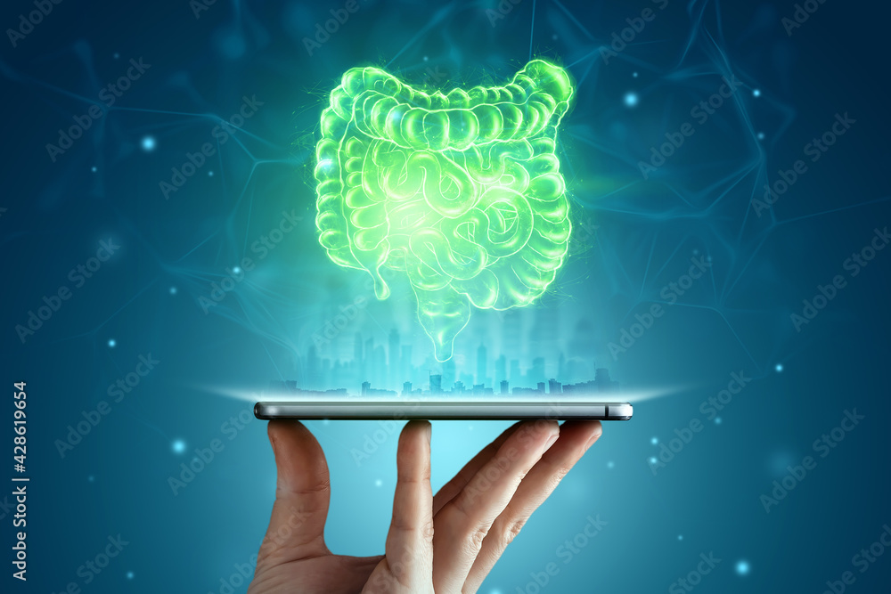A holographic projection of an intestinal scan over a smartphone ...