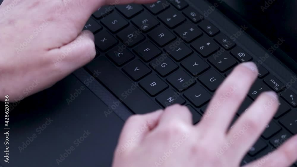 Typing keyboard laptop, developer at work building software. Hands ...