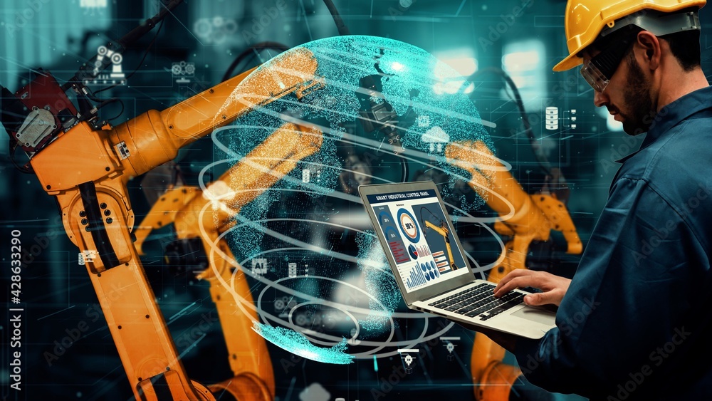 Smart industry robot arms modernization for digital factory technology ...