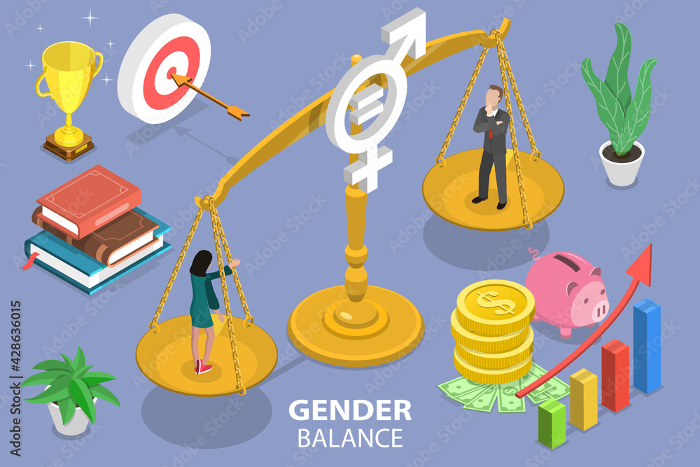 3D Isometric Flat Vector Conceptual Illustration of Gender Balance ...