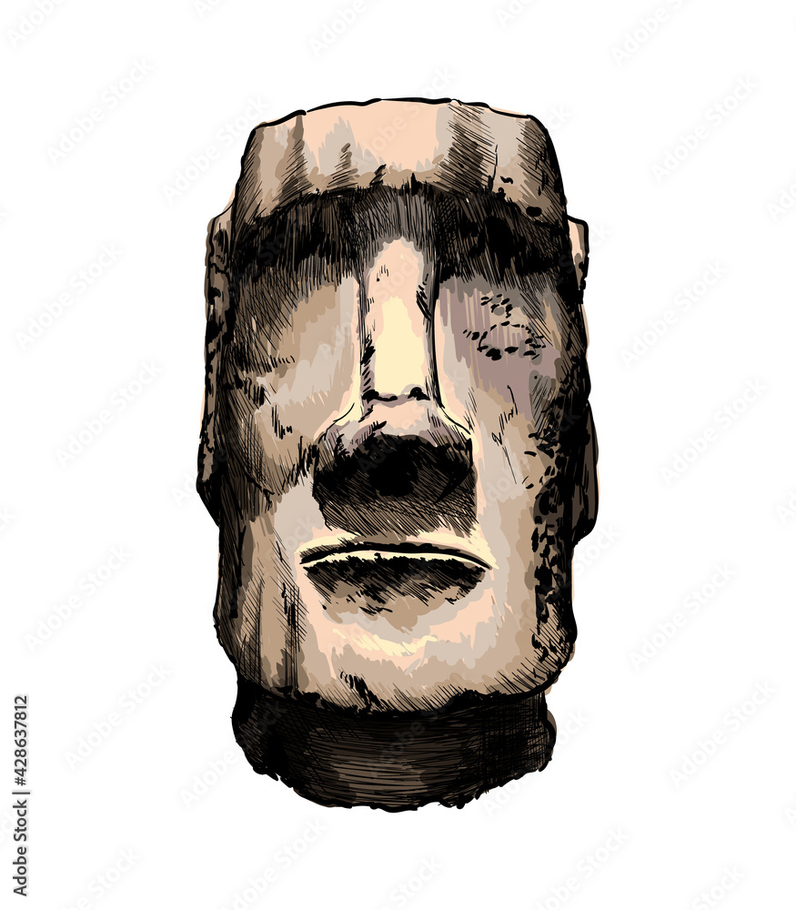Moai Statue, Easter Island Statue from a splash of watercolor, colored ...