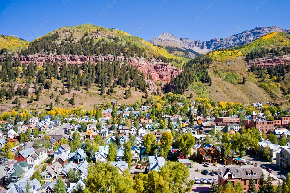 Autumn Telluride Residential - Autumn aerial view of Telluride homes in ...