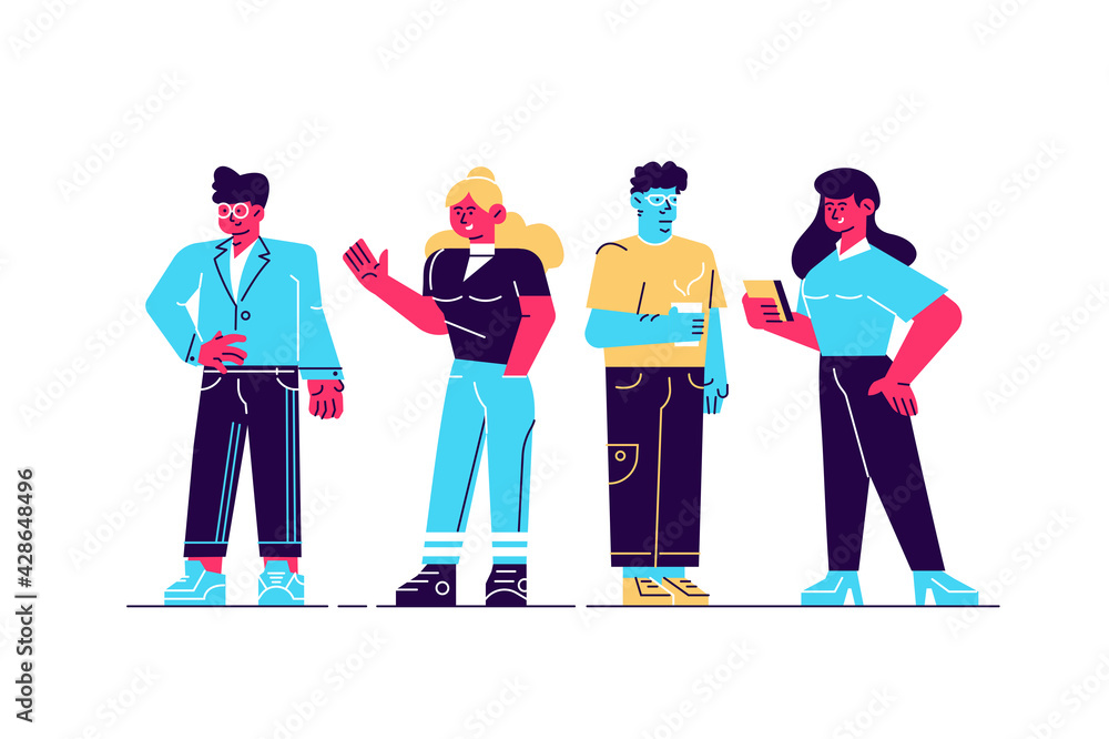 Different female and male characters on white background Stock Vector ...