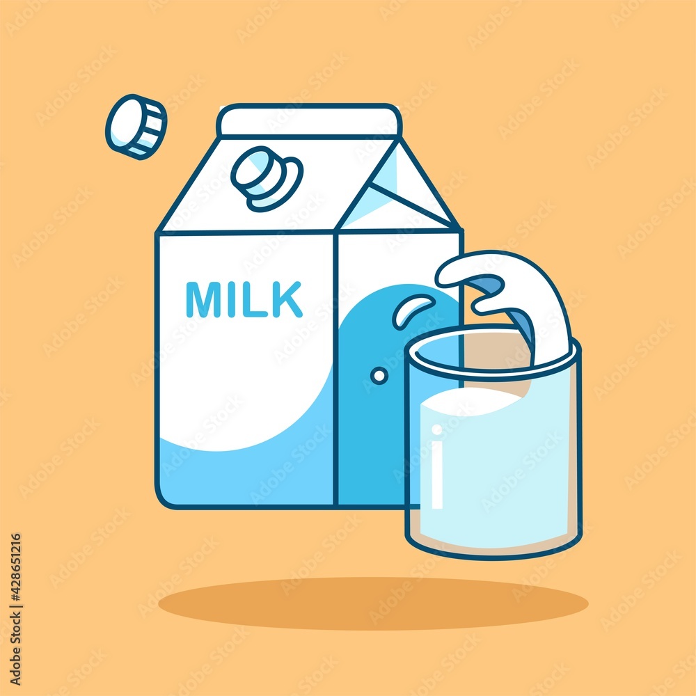 Milk Icon. Glass of milk with gable top package close up. Cow milk ...