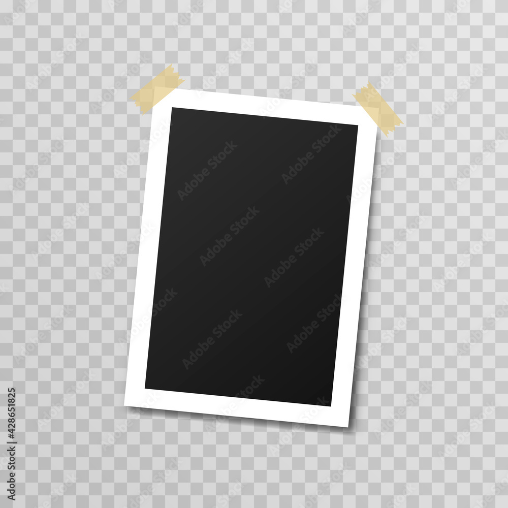 Vector photo frame with duct tape. Photo frame on isolated transparent ...