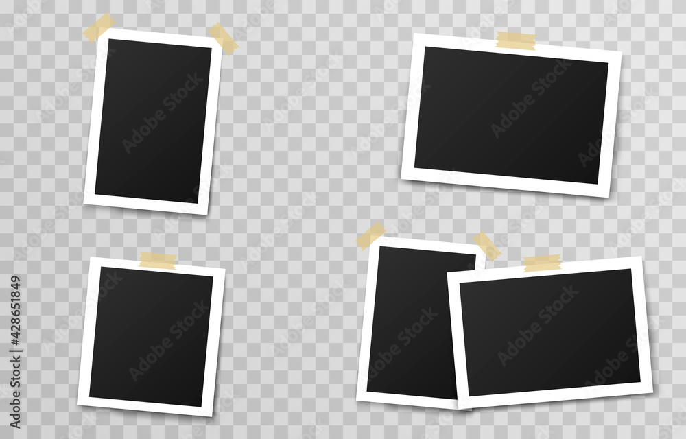 Set of vector photo frames with adhesive tape. Photo frame on isolated ...
