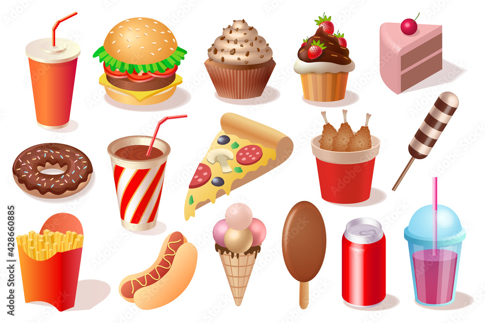 ast food illustration set. Collection of fast food illustrations as ...