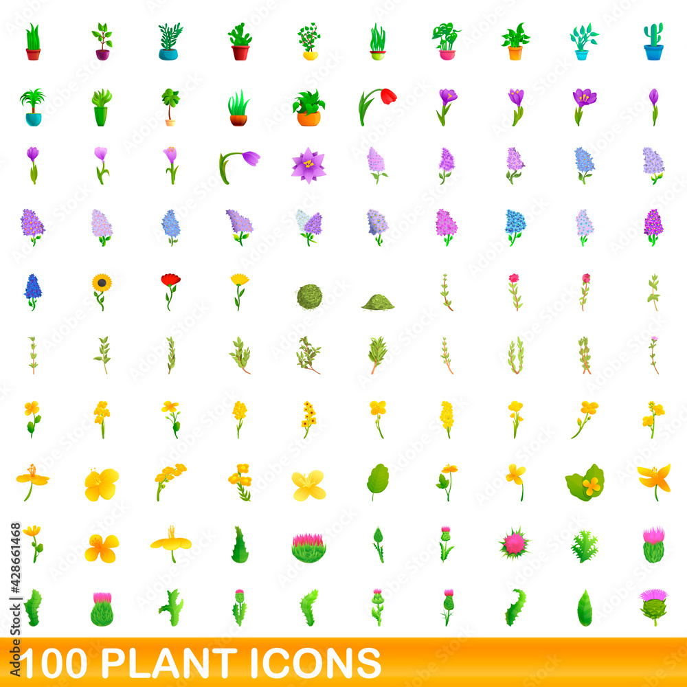 100 plant icons set. Cartoon illustration of 100 plant icons vector set ...
