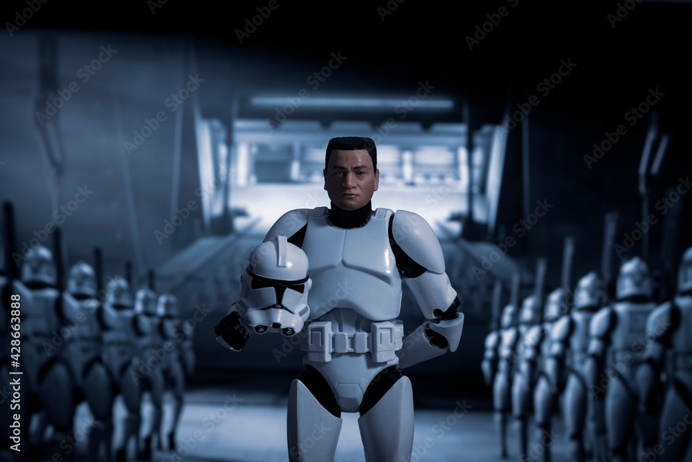NEW YORK, USA - APRIL 20 2021: recreation of a scene from Star Wars The ...