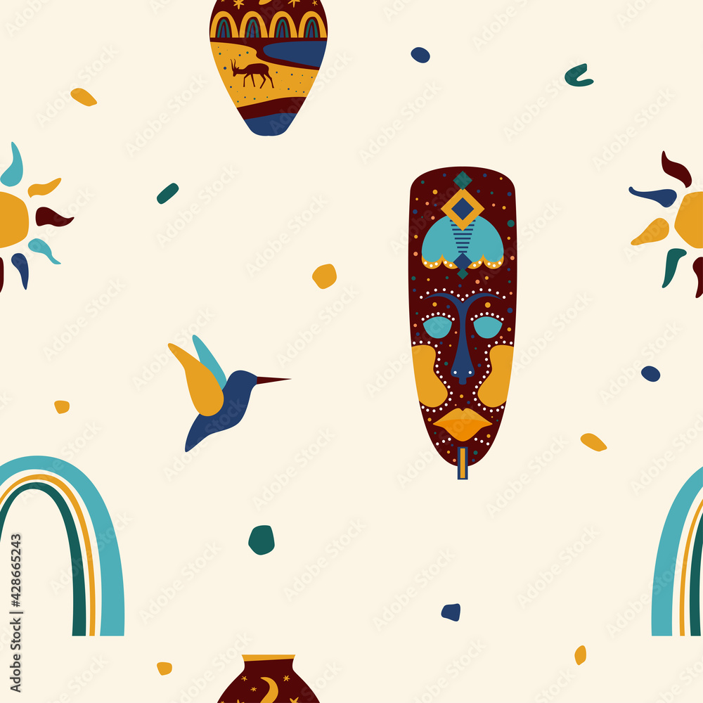 Ethnic African Seamless Pattern African Traditionat Tribal Symbols