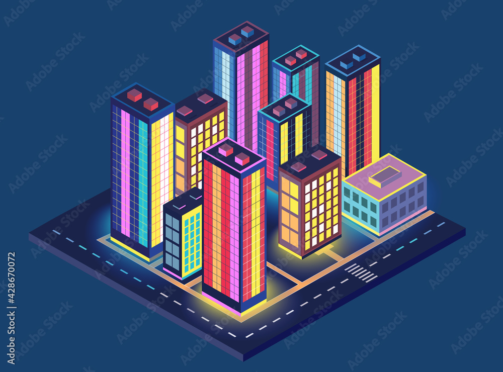 Isometric city vector.Smart town with road , trees,smart city and ...